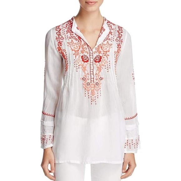 Johnny Was | Tops | Johnny Was Embroidered Ross Red Tunic | Poshmark